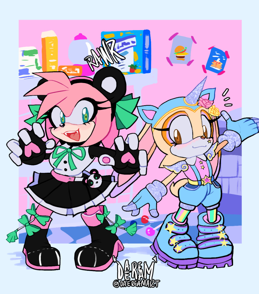 Safebooru - 2girls amy rose amy rose (panda) animal ears arms up child claw pose colorful ...