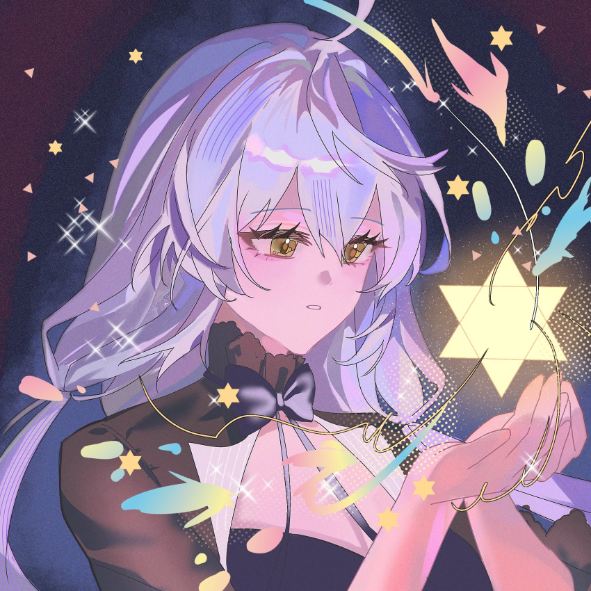 Safebooru - 1girl ahoge black bow black shrug bow chinese commentary ...