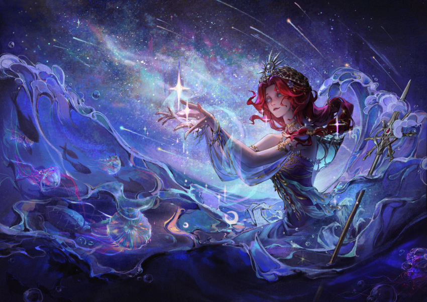 Safebooru - 1girl armlet blue dress blue eyes blue gemstone blue ribbon bracelet braid chinese ...