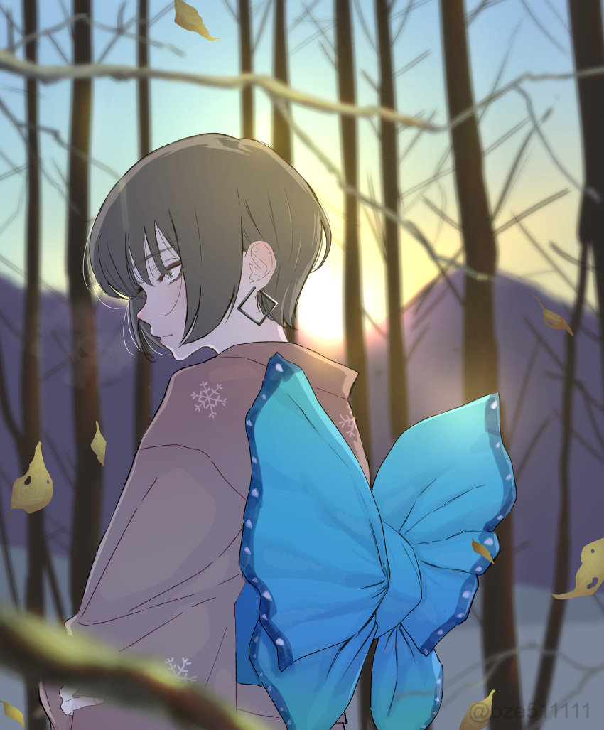 Safebooru - 1girl absurdres back bow blue bow blush bow breath brown hair brown kimono closed ...