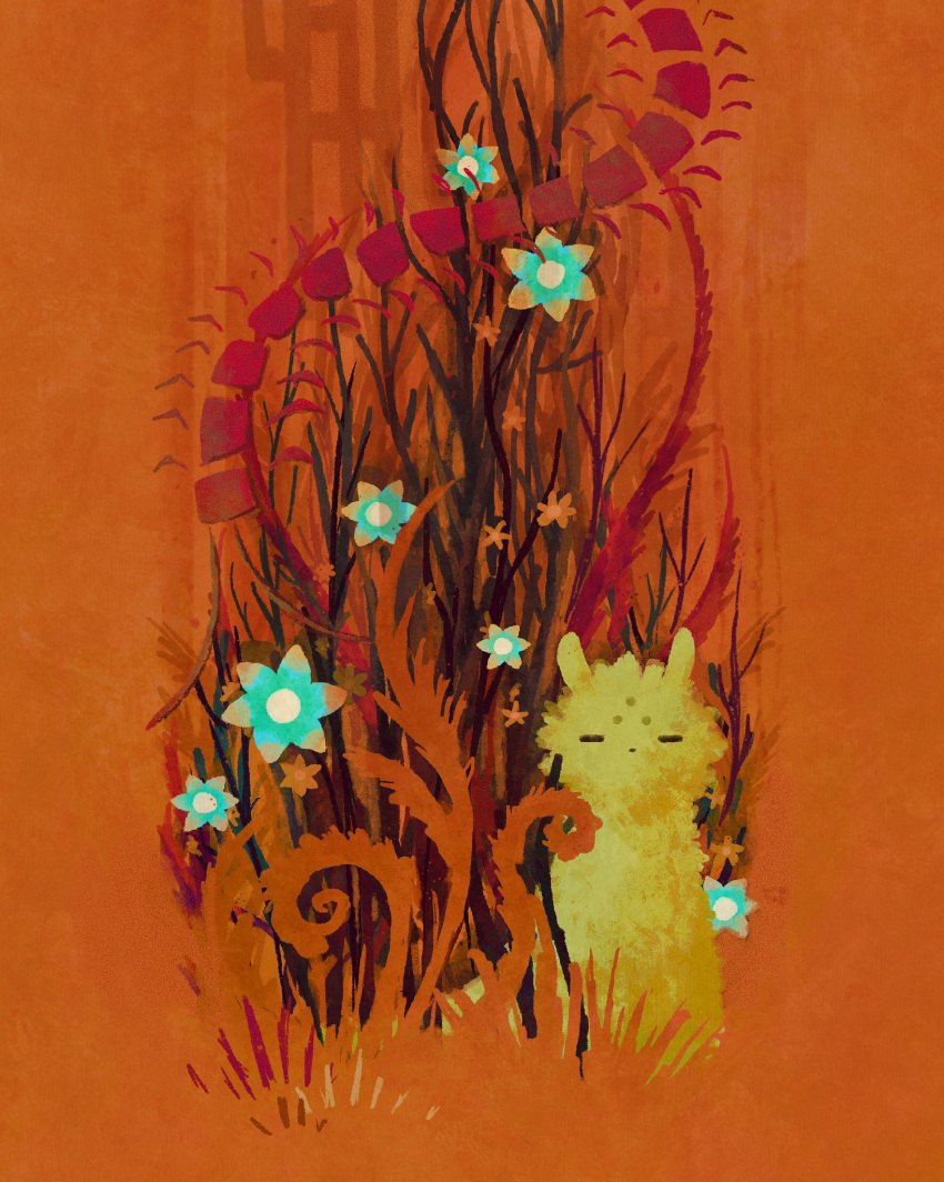 Safebooru - alleesaur blue flower branch closed eyes creature facial ...