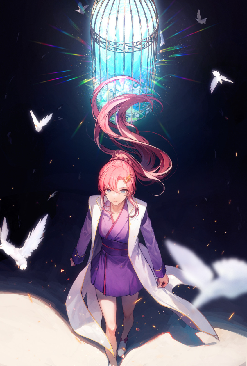 Safebooru - 1girl bai rui bird birdcage blue eyes breasts cage gundam ...