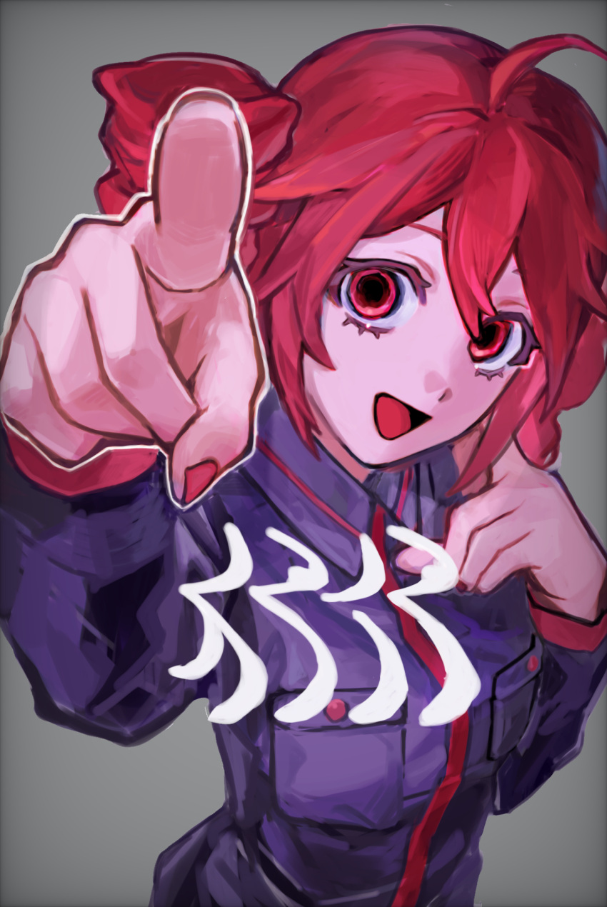 Safebooru - 1girl ahoge arm up black shirt black sleeves breasts ...