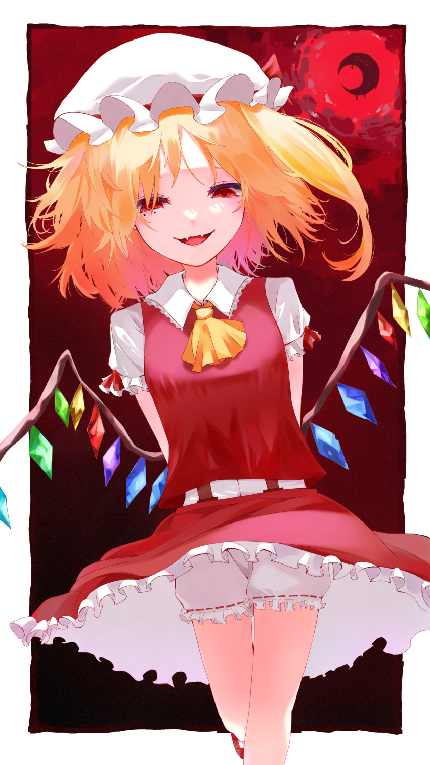 Safebooru - 1girl absurdres ascot bare legs blonde hair bloom bloomers cowboy shot crystal wings ...