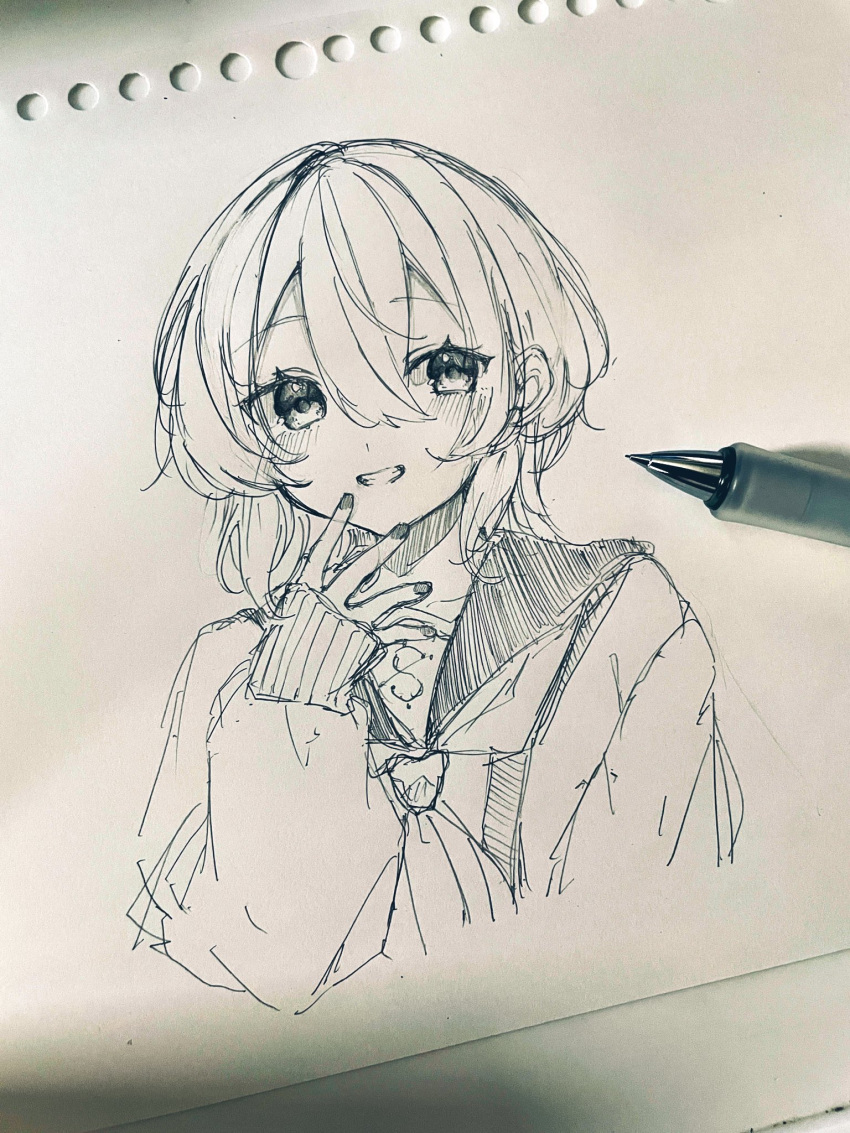 Safebooru - 1girl :d art tools in frame ballpoint pen (medium) blush ...