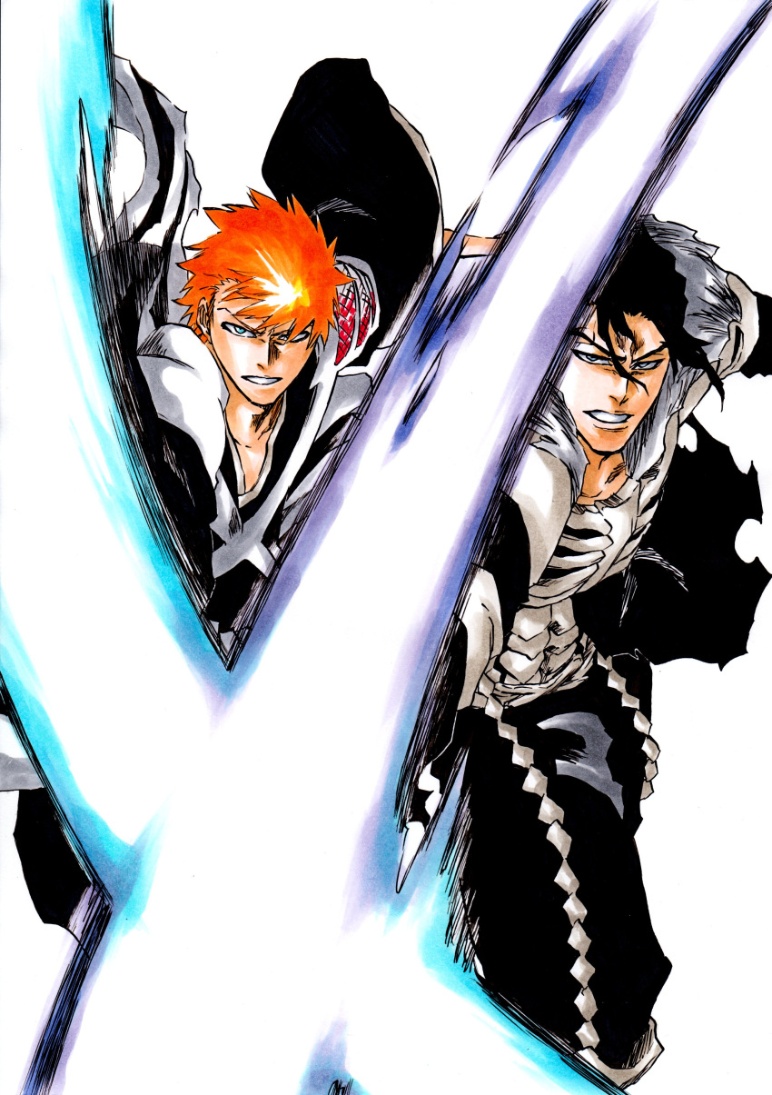 Safebooru - 2boys absurdres alternate eye color black hair black kimono ...