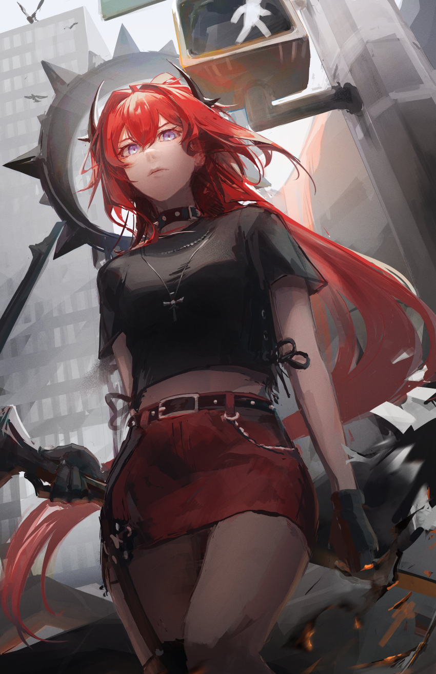 Safebooru - 1girl absurdres arknights belt bird black belt black choker black gloves black shirt ...