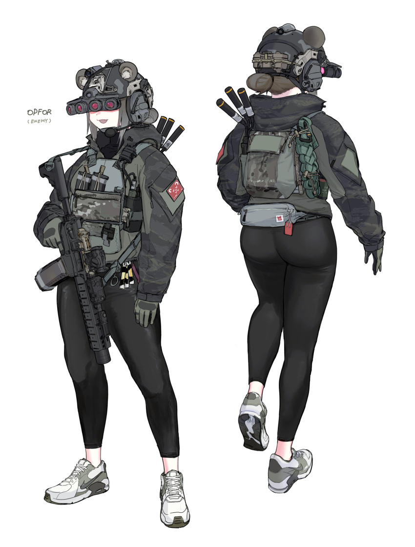 Safebooru - 1girl :d absurdres alma01 animal ear fluff animal ears assault rifle backpack bag ...