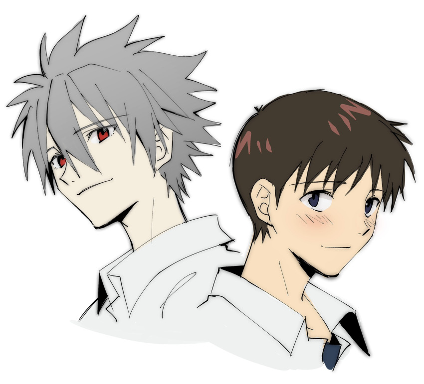 Safebooru - 2boys blue eyes blue shirt brown hair closed mouth collared ...