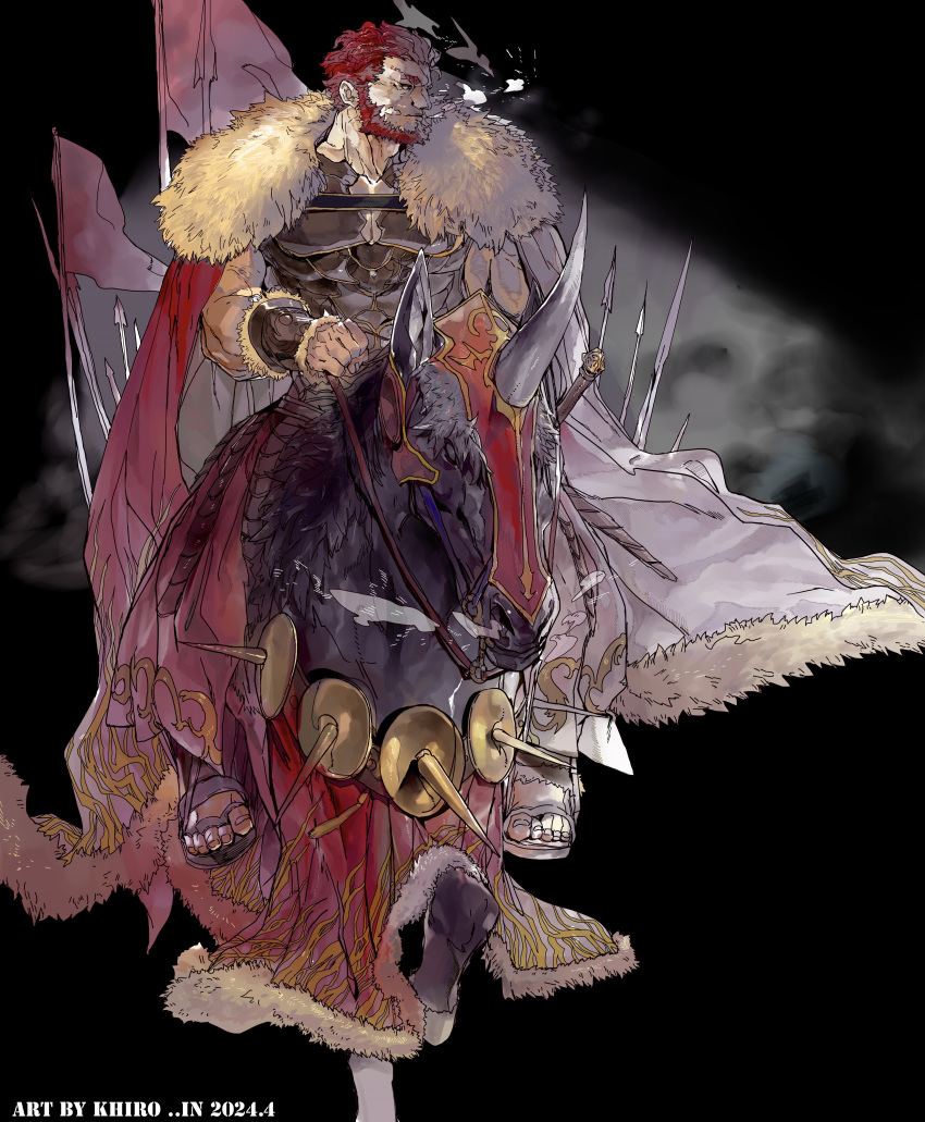 Safebooru - 1boy abs absurdres armor beard bucephalus (fate) cape ...
