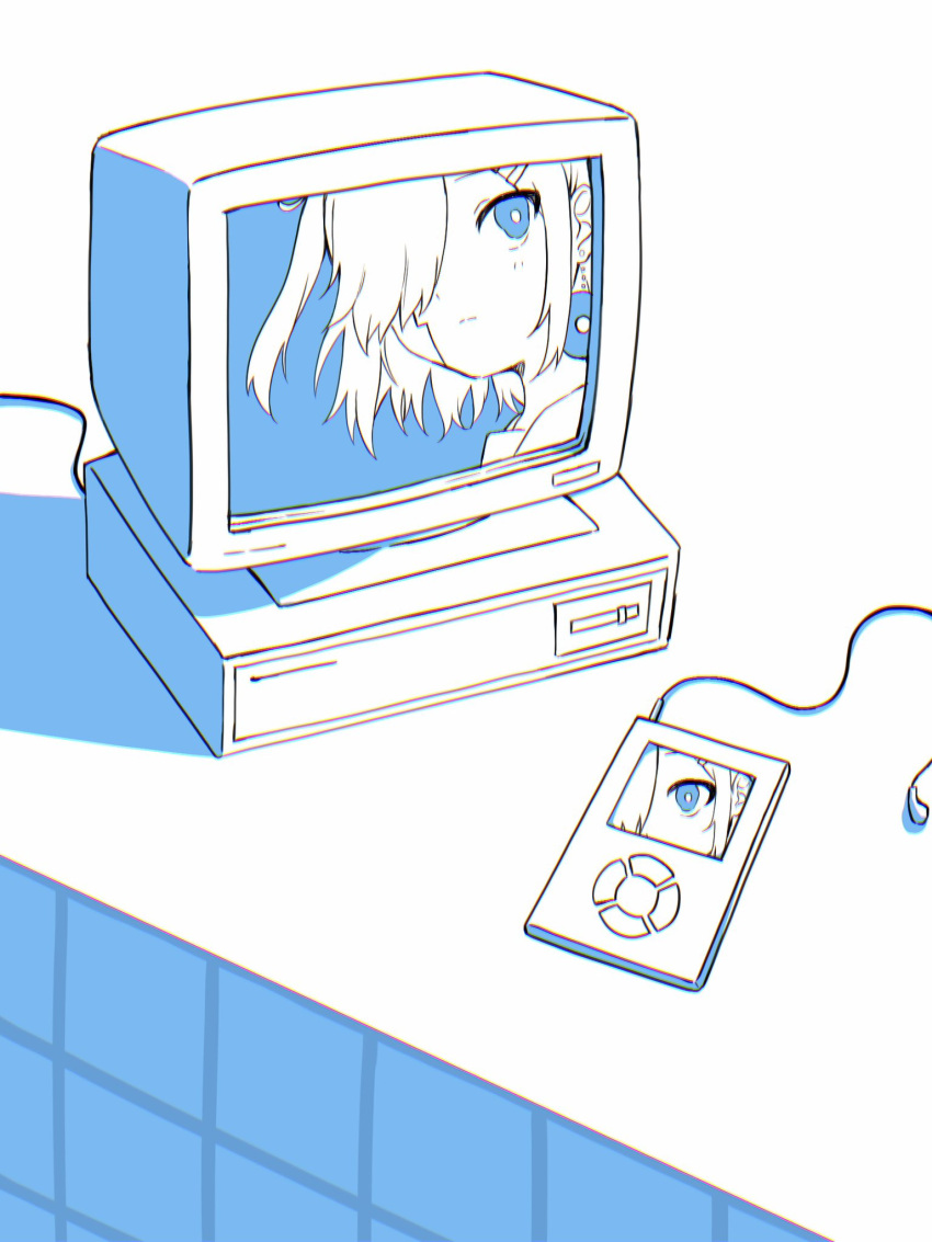 Safebooru - 1girl 3-punkan (cevio) blue theme closed mouth colored ...