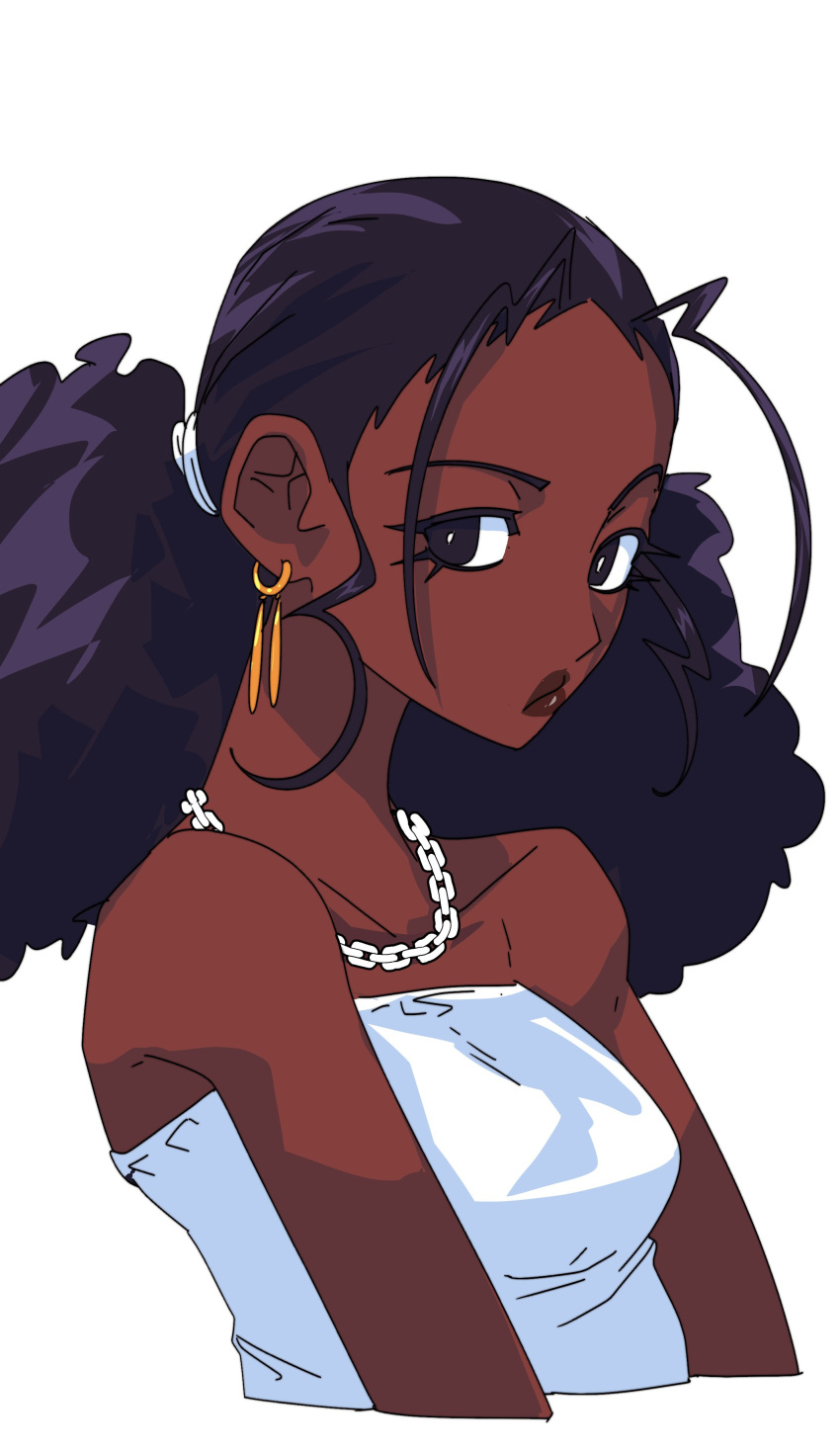Safebooru - 1girl absurdres afro puffs antenna hair bare shoulders black eyes bright pupils ...