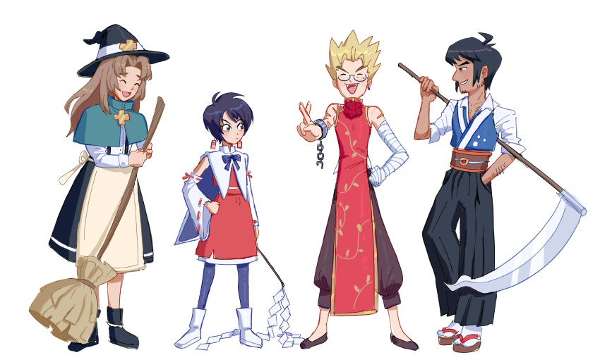 Safebooru - 2boys 2girls bandaged arm bandages black-framed eyewear ...