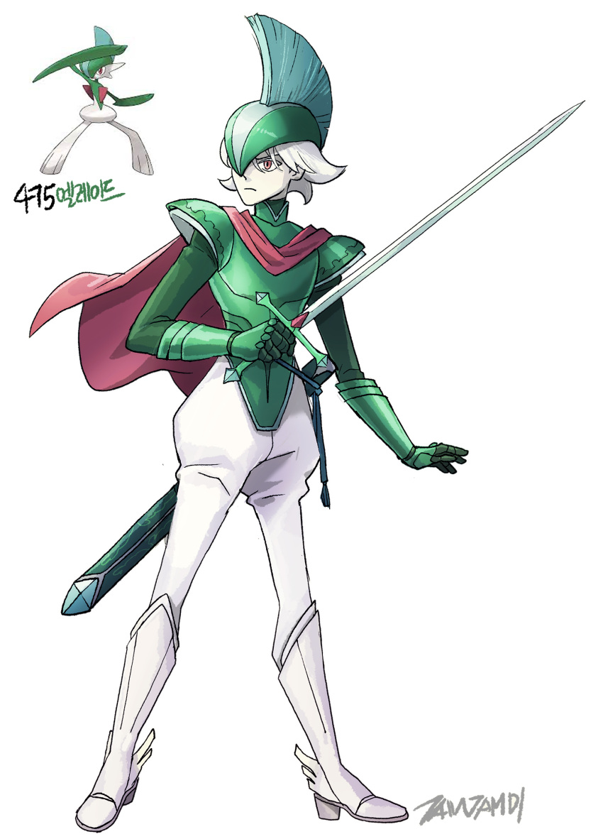 Safebooru - 1boy armor boots cape closed mouth full body gallade ...