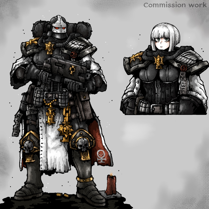 Safebooru - 1girl adepta sororitas armor blunt bangs bolter commission ...
