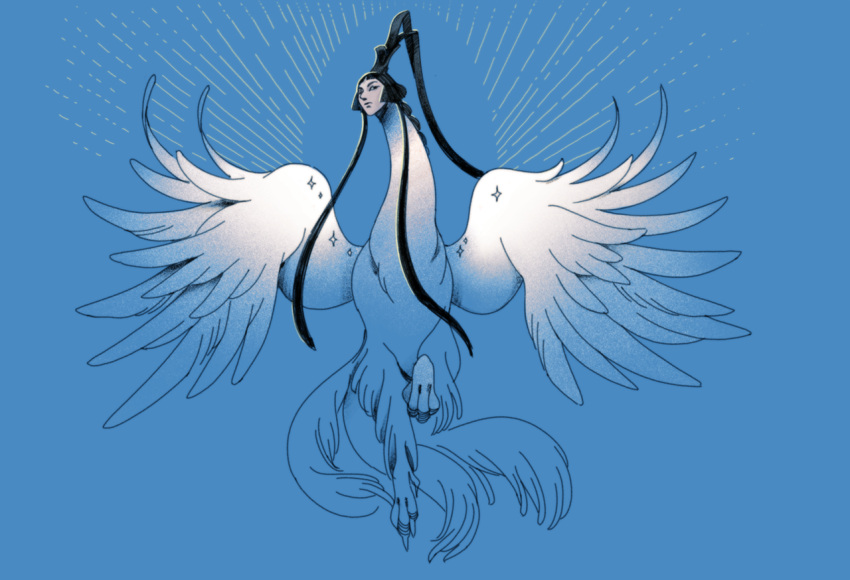 Safebooru - 1boy 2018 winter olympics agroshka bird boy black eyes blue background blue feathers ...