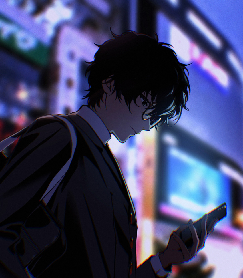 Safebooru - 1boy amamiya ren bag black eyes black hair black jacket blurry blurry background ...