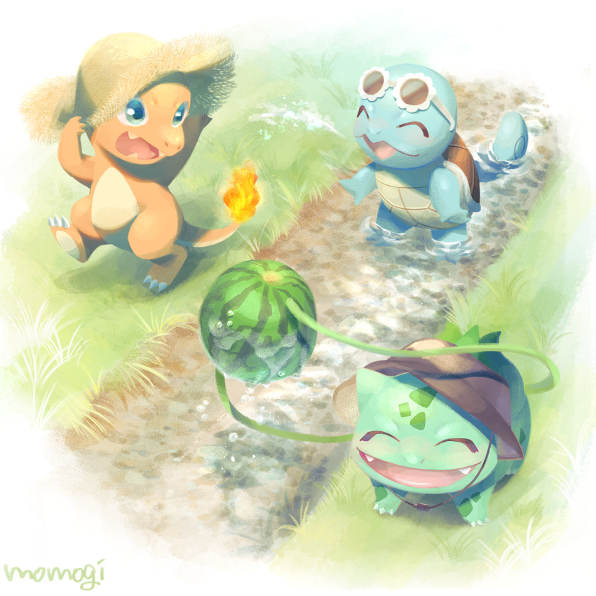 Safebooru - :d bulbasaur charmander closed eyes commentary request day ...