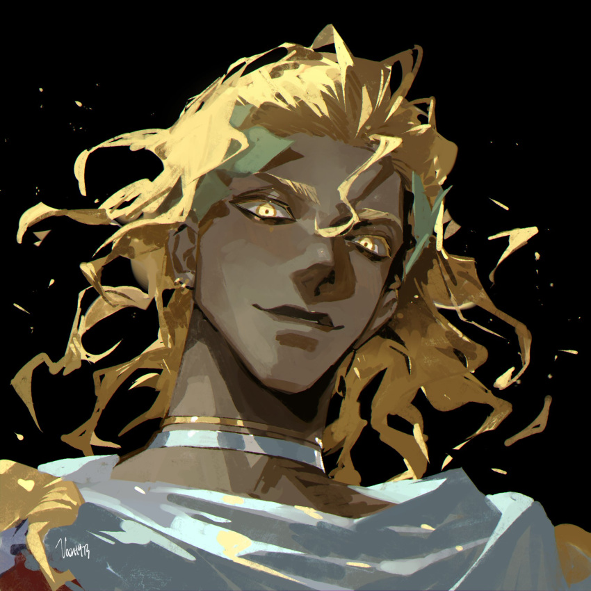 Safebooru - 1boy apollo (hades) black background blonde hair choker dark-skinned male dark skin ...