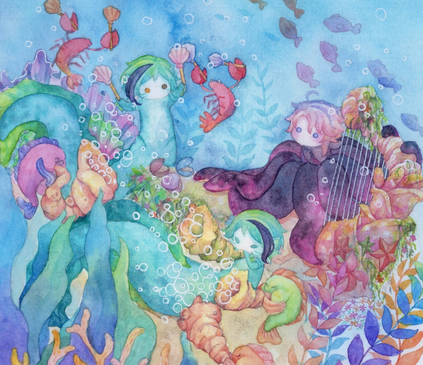 Safebooru - 3boys animal azul ashengrotto blue hair chibi eel boy fins ...