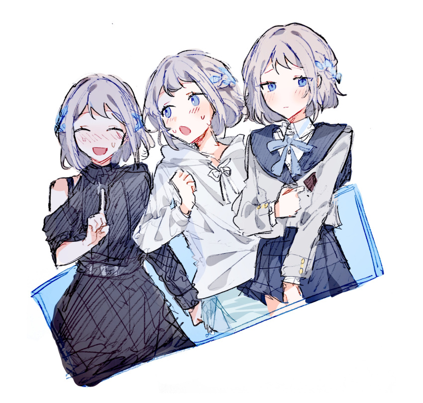 Safebooru - 1girl ^ ^ absurdres black dress blue hair blue ribbon blush ...