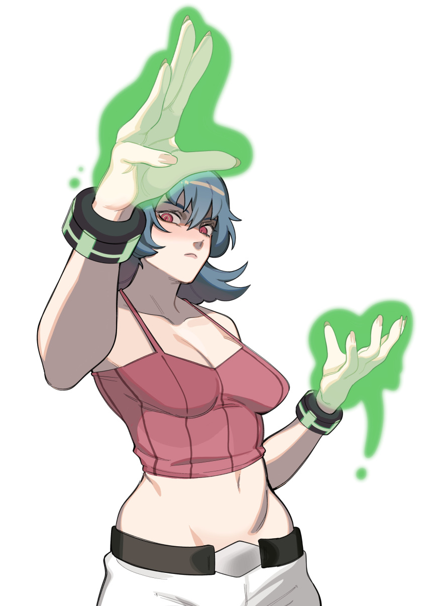 Safebooru - 1girl absurdres belt black belt blue hair bracelet camisole closed mouth cowboy shot ...