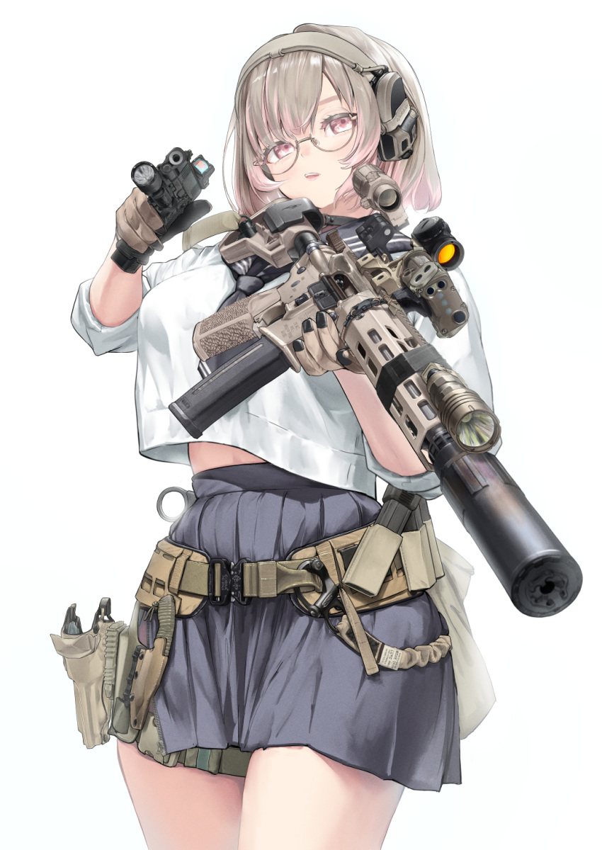 Safebooru - 1girl aiming aiming at viewer ammunition pouch ar-15 belt brown gloves bulletproof ...