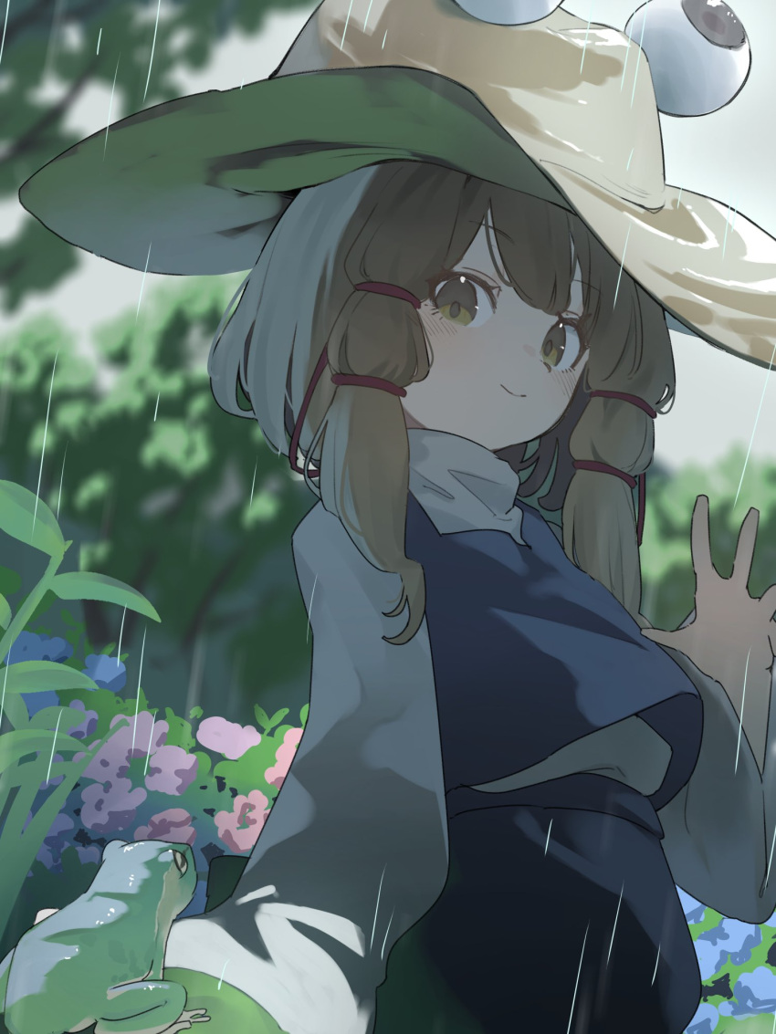 Safebooru - 1girl animal blonde hair blush brown hat closed mouth flower frog garasuno hair ...