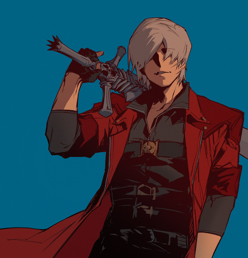 Safebooru - 1boy blue background capcom coat dante (devil may cry ...