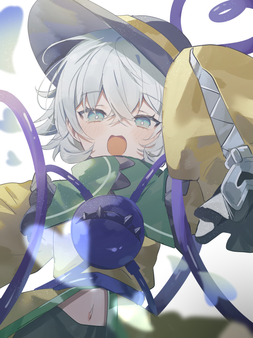 Safebooru - 1girl :d adapted costume aqua eyes black hat capelet commentary request crossed ...