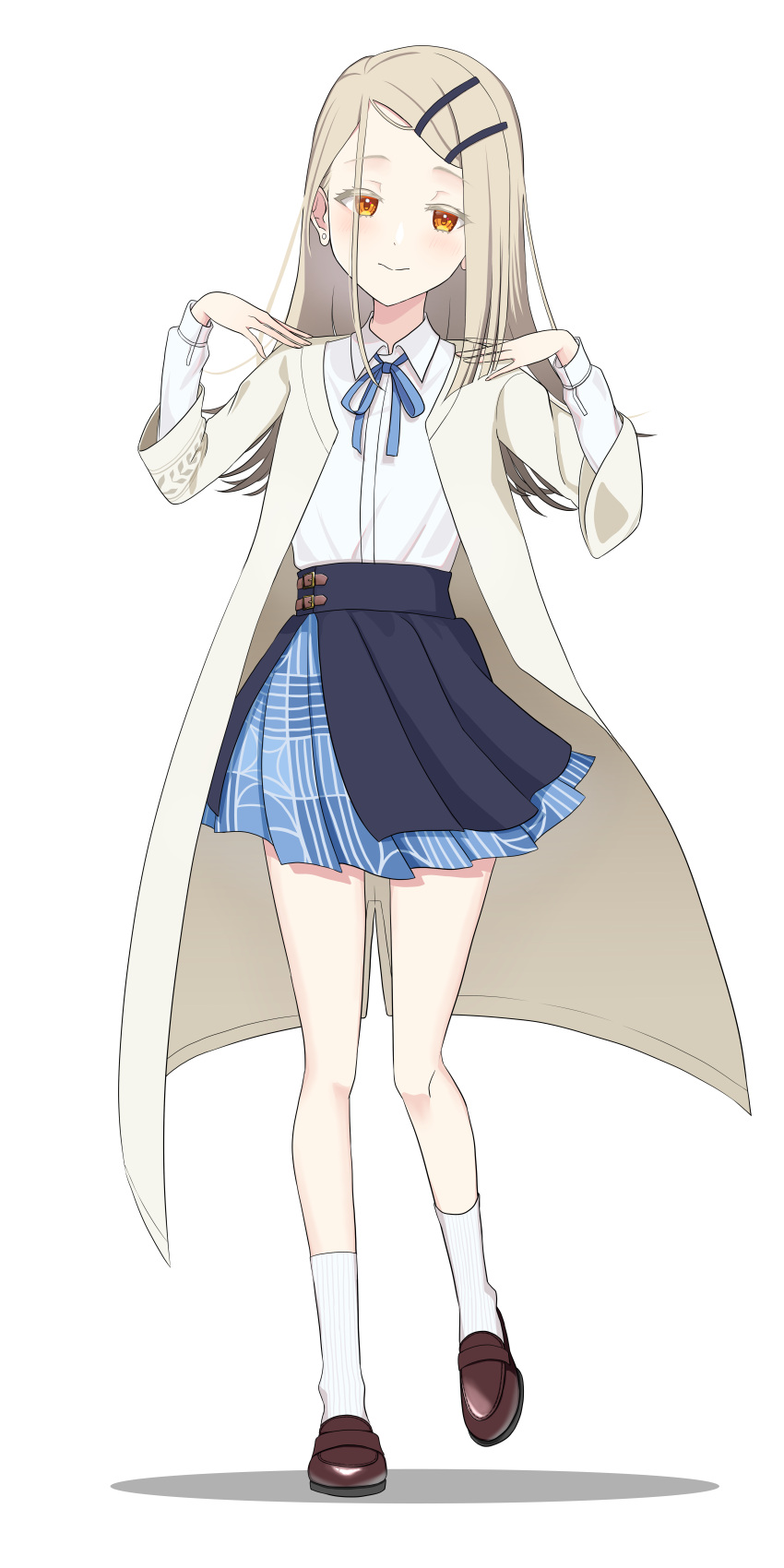 Safebooru - 1girl absurdres blue overskirt blue ribbon blue skirt blush brown footwear colored ...