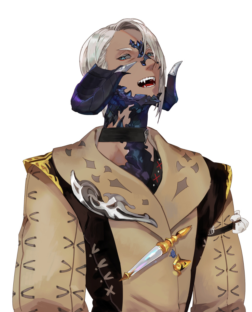 Safebooru 1boy Absurdres Au Ra Black Choker Blue Eyes Brown Coat 3117