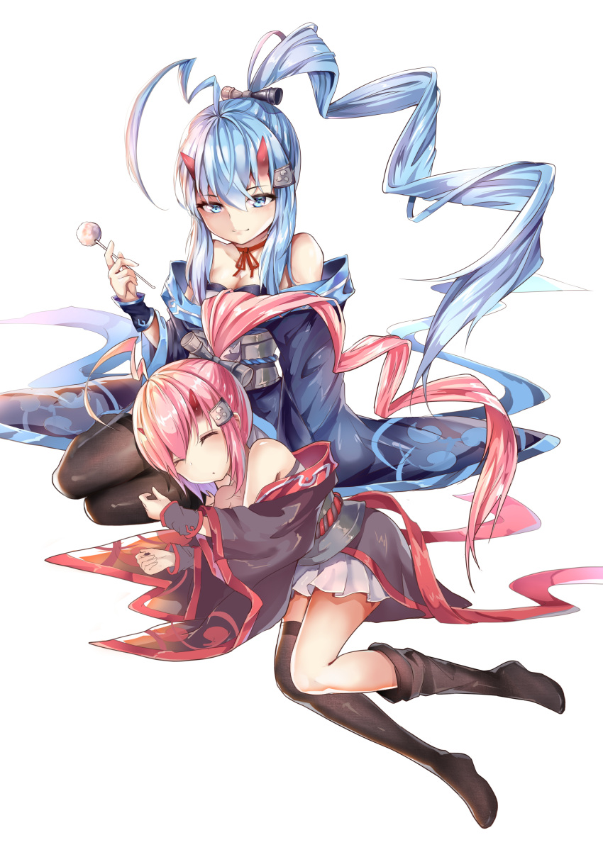 Safebooru - 2girls absurdres ahoge azur lane bare shoulders black thighhighs blue eyes blue hair ...