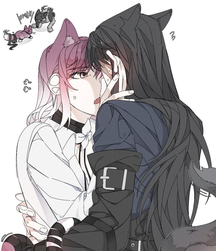 Safebooru - 2girls anger vein animal ears animalization black choker black coat black gloves ...