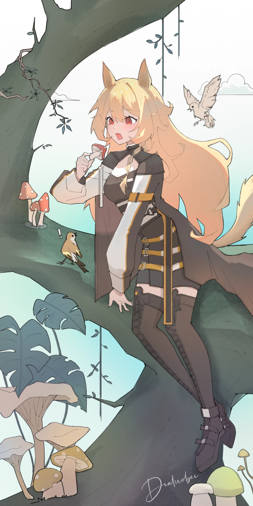 Safebooru - ! 1girl animal animal ears arknights artist name belt bird blonde hair boots brown ...