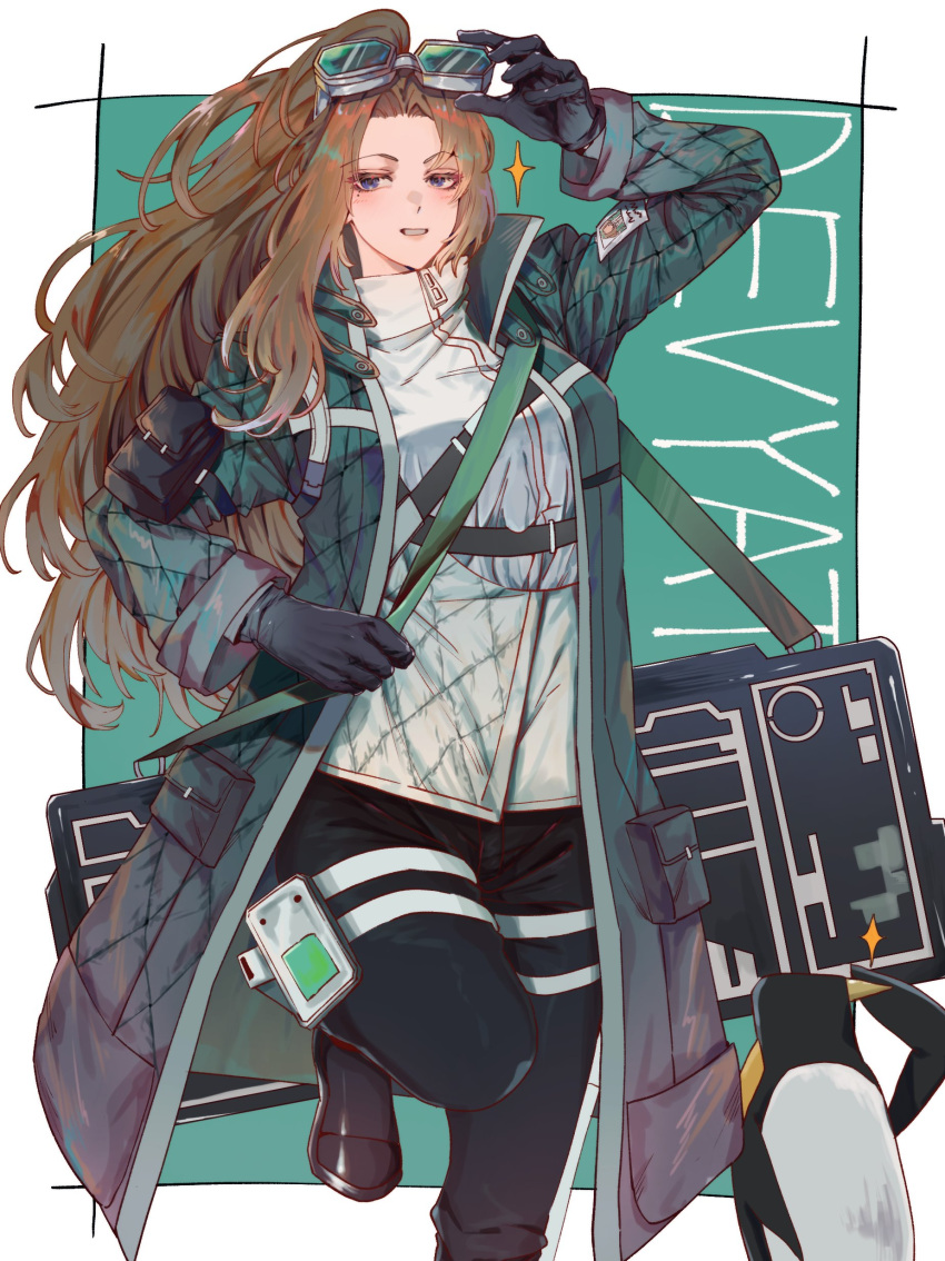 Safebooru - 1girl absurdres arm up bird black gloves black pants brown ...