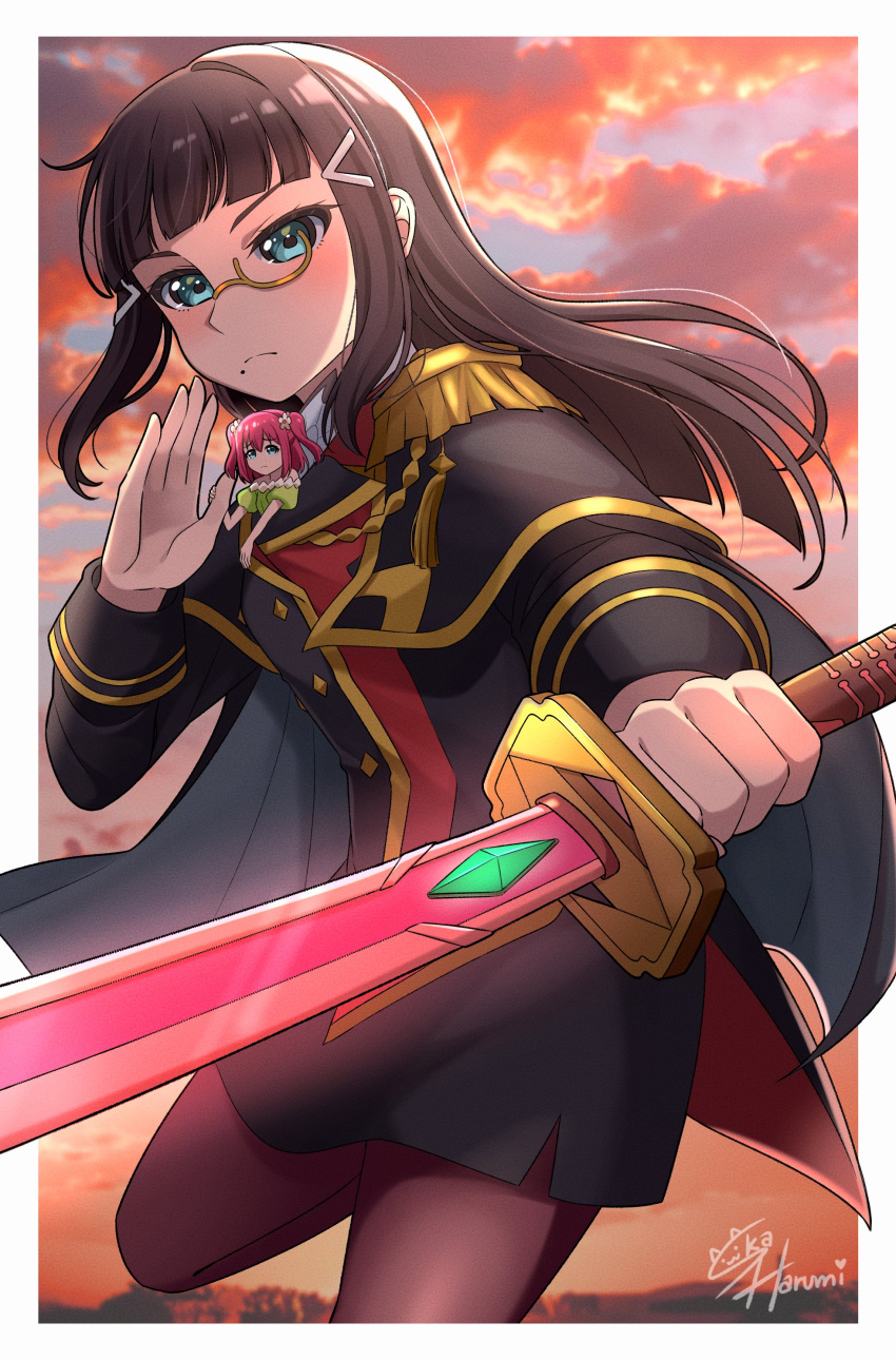 Safebooru - 2girls absurdres aqua eyes artist name black cape black ...