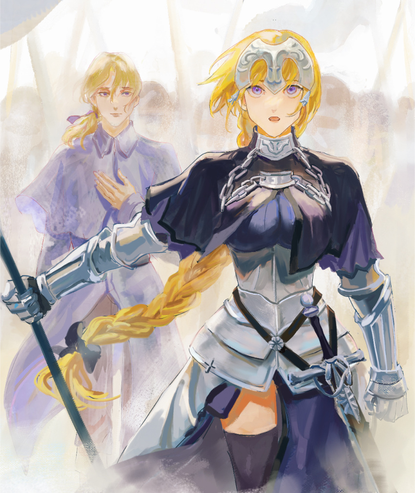 Safebooru - 1boy 1girl armor armored dress axis powers hetalia belt blonde hair blue capelet ...