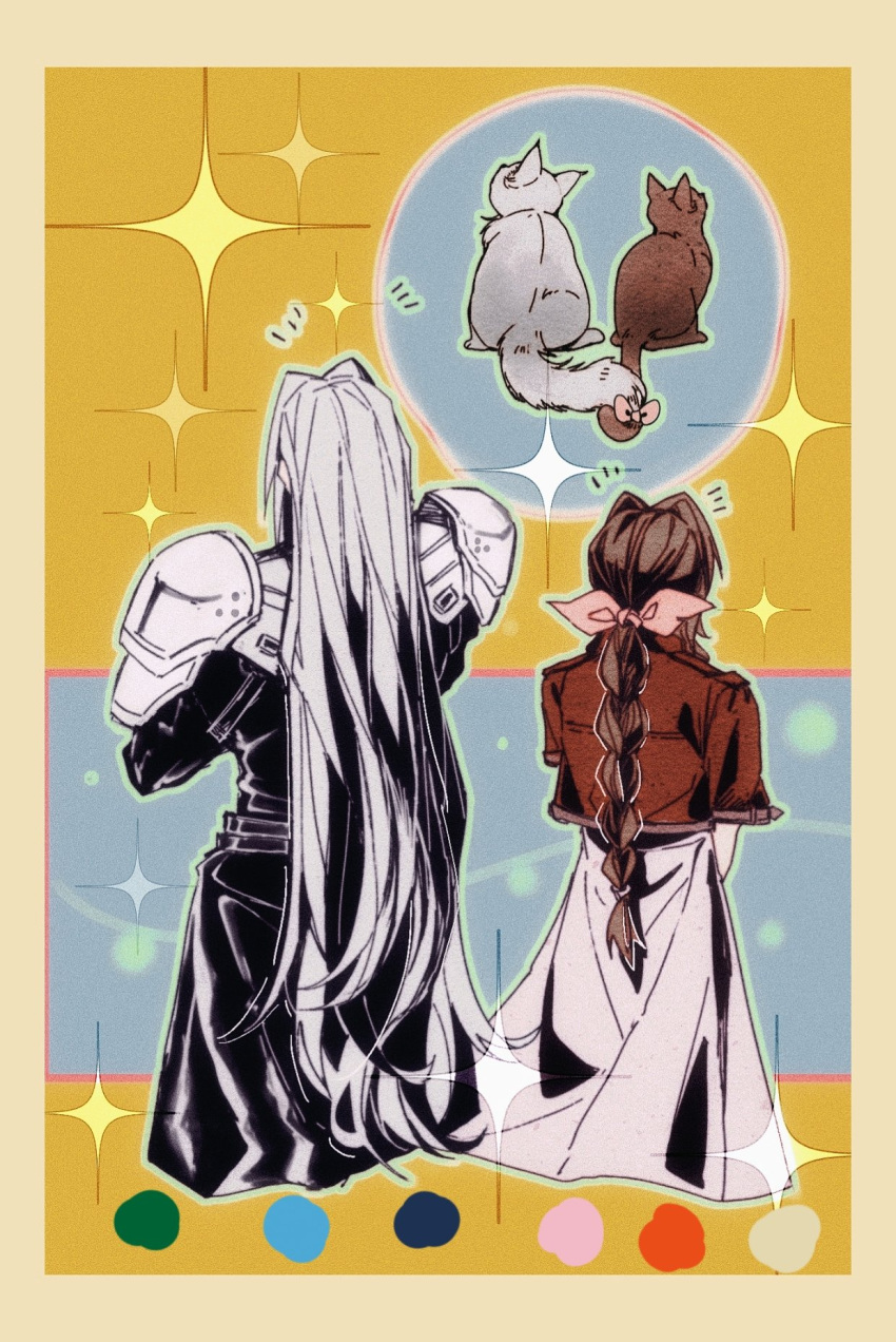 Safebooru - 1boy 1girl aerith gainsborough animalization armor black coat bow braid braided ...