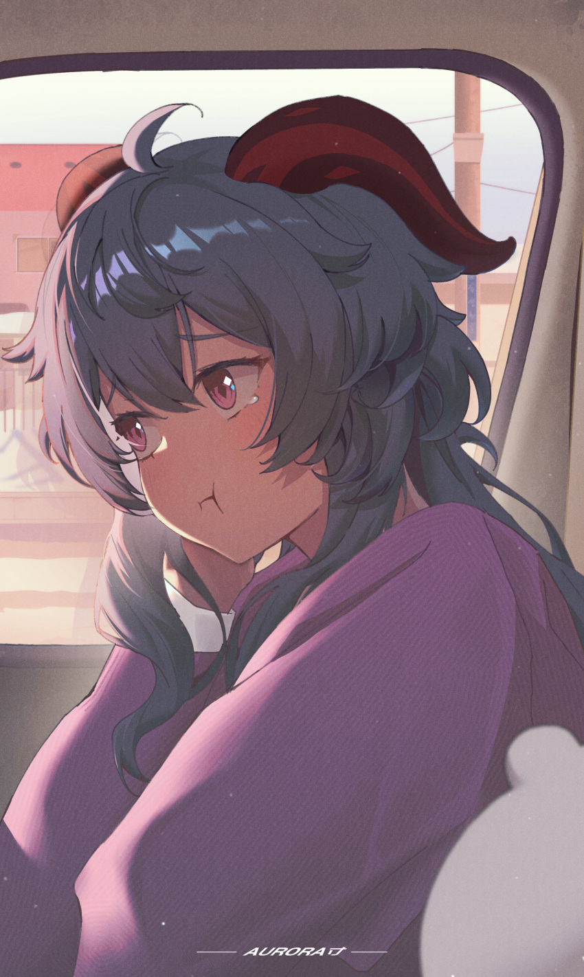 Safebooru - 1girl :t absurdres ahoge artist name blue hair car crying ganyu (genshin impact ...