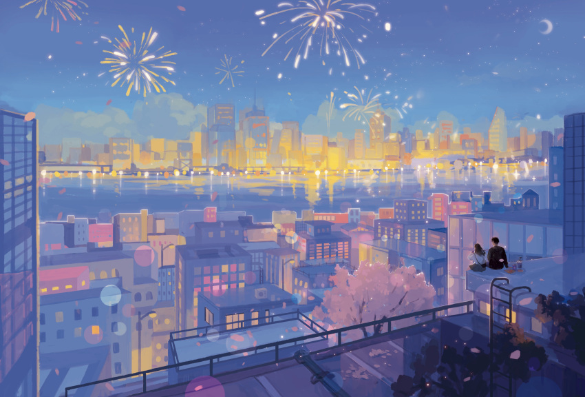 Safebooru 1boy 1girl Absurdres Aerial Fireworks Black Hair Black 8744