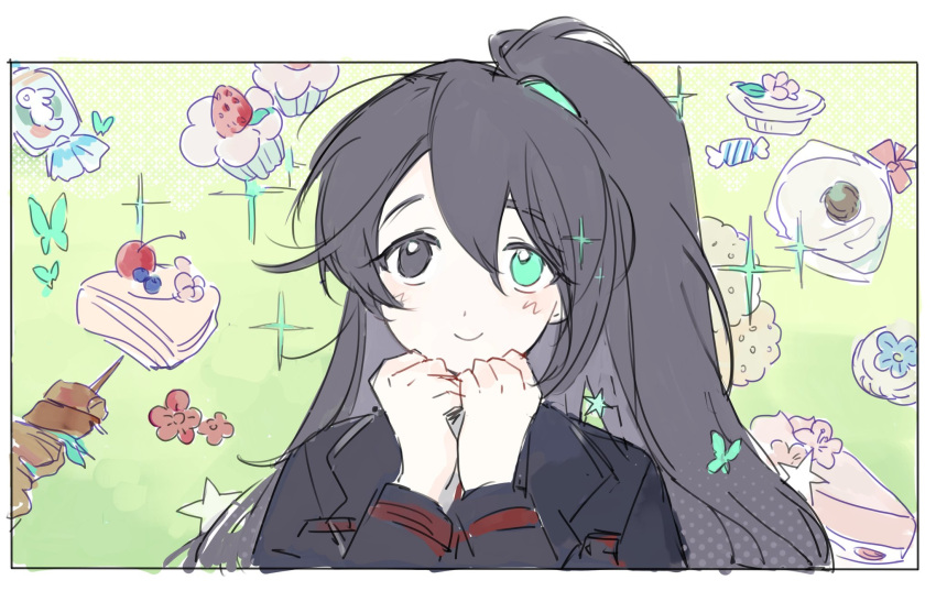 Safebooru - 1boy aqua eyes black coat black eyes black hair bug butterfly cake candy candy ...