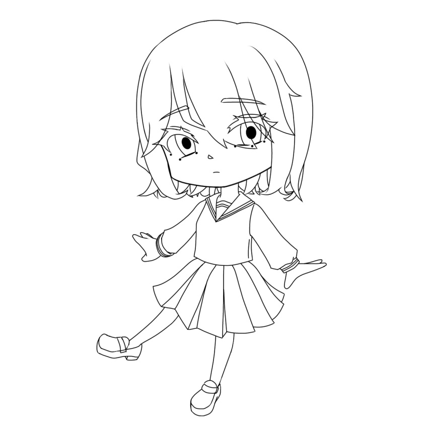 Safebooru - 1girl abstract nonsense (vocaloid) closed mouth eyelashes full body greyscale hair ...