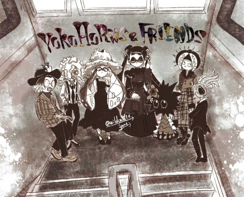 Safebooru - 1boy 6+girls aachin (splatoon) black dress black hair black ...