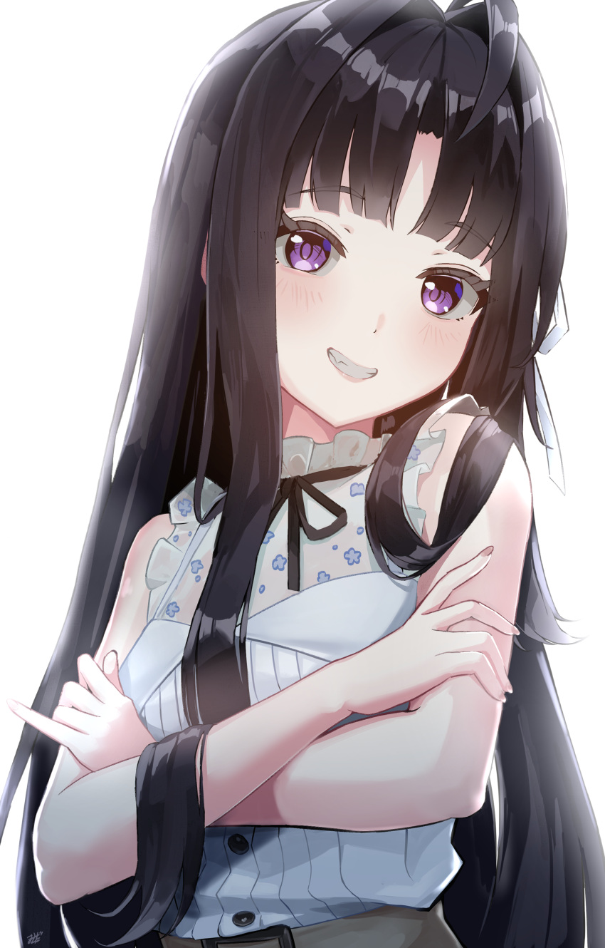 Safebooru - 1girl absurdres ahoge awa subaru black hair black ribbon blush clenched teeth ...