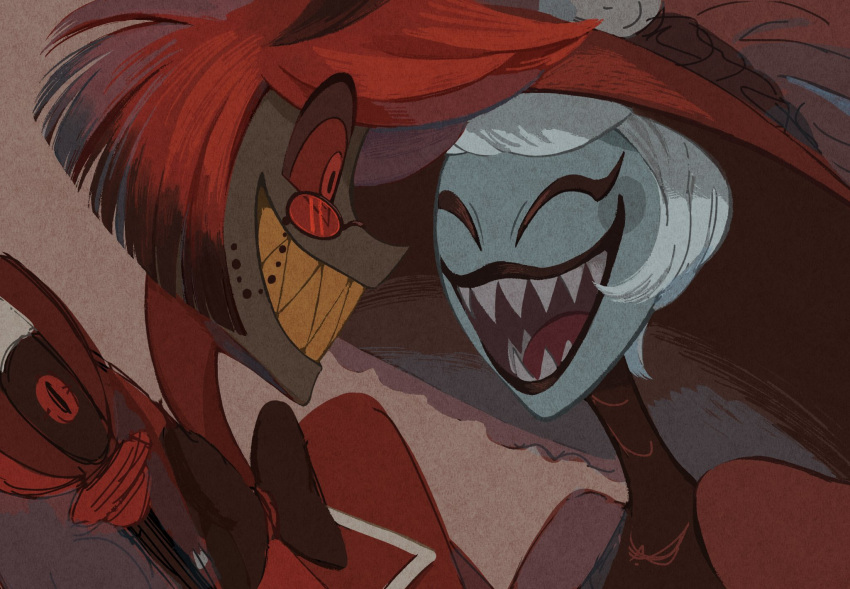 Safebooru - 1boy 1girl alastor (hazbin hotel) bow bowtie brown ...