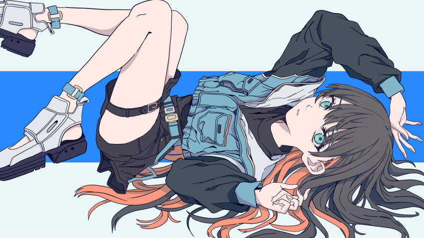 Safebooru - 1girl belt black hair blue eyes haku geroda highres long sleeves looking at viewer ...