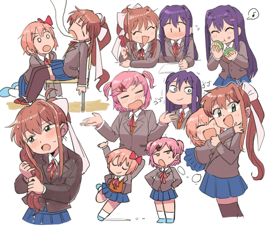 Safebooru - 4girls bow brown hair brown jacket closed eyes doki doki ...