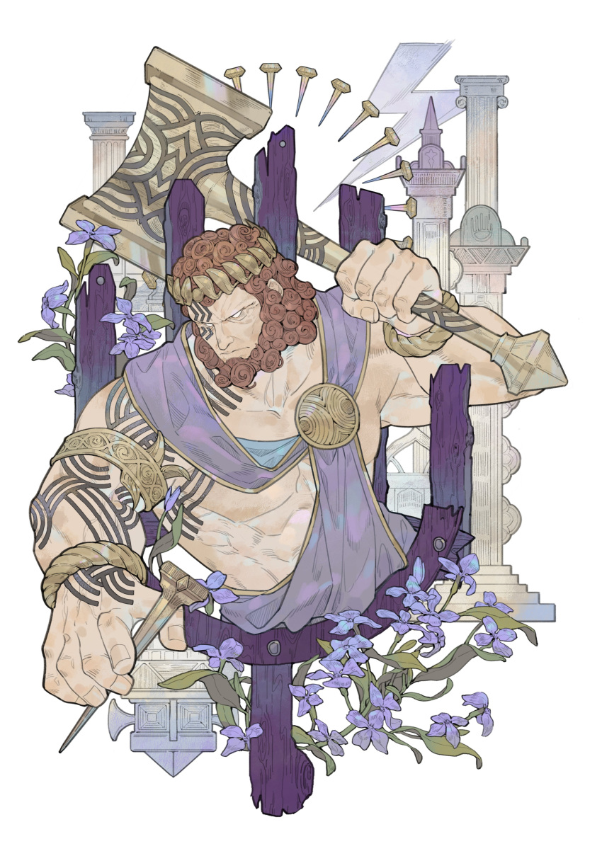 Safebooru - 1boy abs absurdres arm tattoo armlet beard blank eyes ...