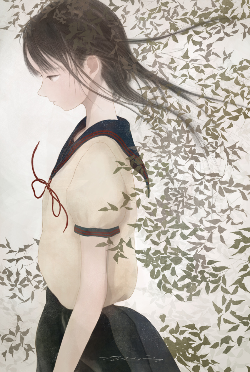 Safebooru - 1girl absurdres black hair black skirt brown eyes brown hair expressionless floating ...